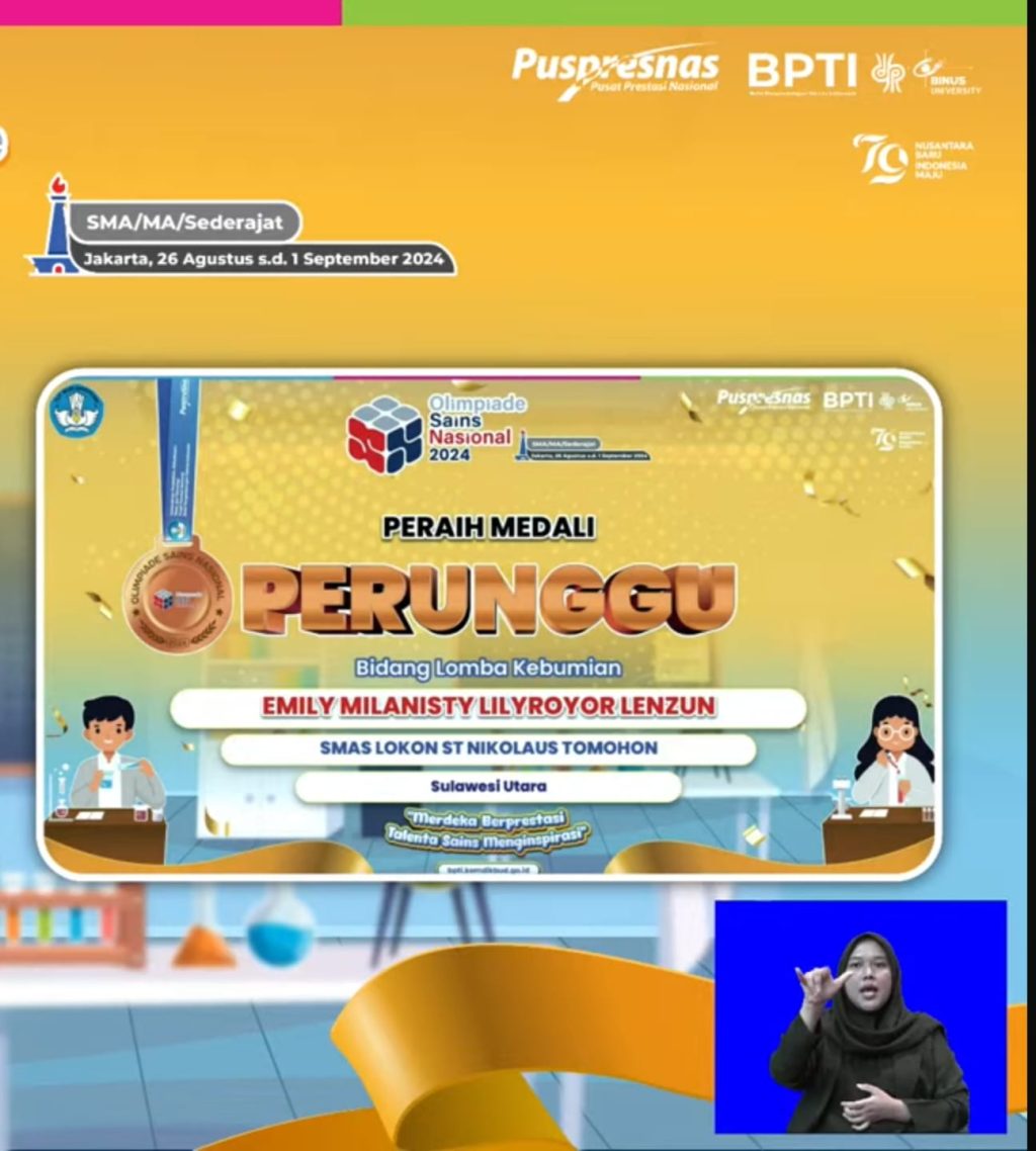OSN 2024, Emily Sabet Medali Perunggu – SMA Lokon St.Nikolaus Tomohon